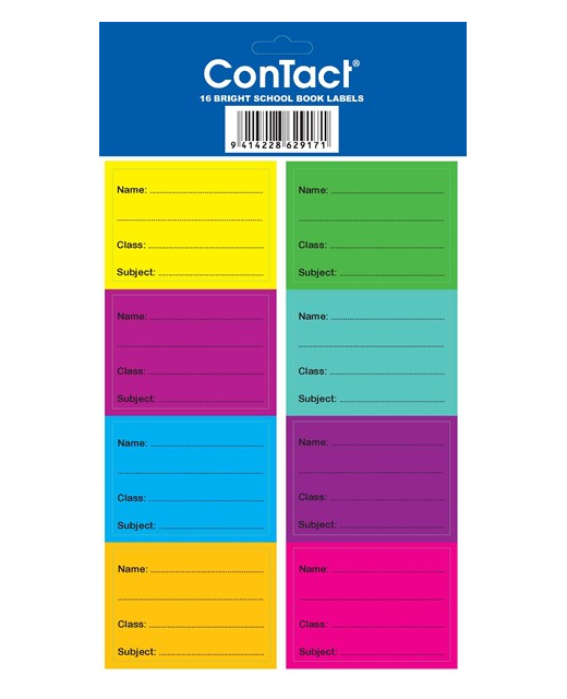 BOOK LABELS CONTACT BRIGHTS PK 16 - School Stationery-Bags & Covering ...