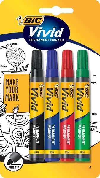 Marker Permanent Bic Vivid Fine Assorted 4 Pack - Stationery-Writing ...