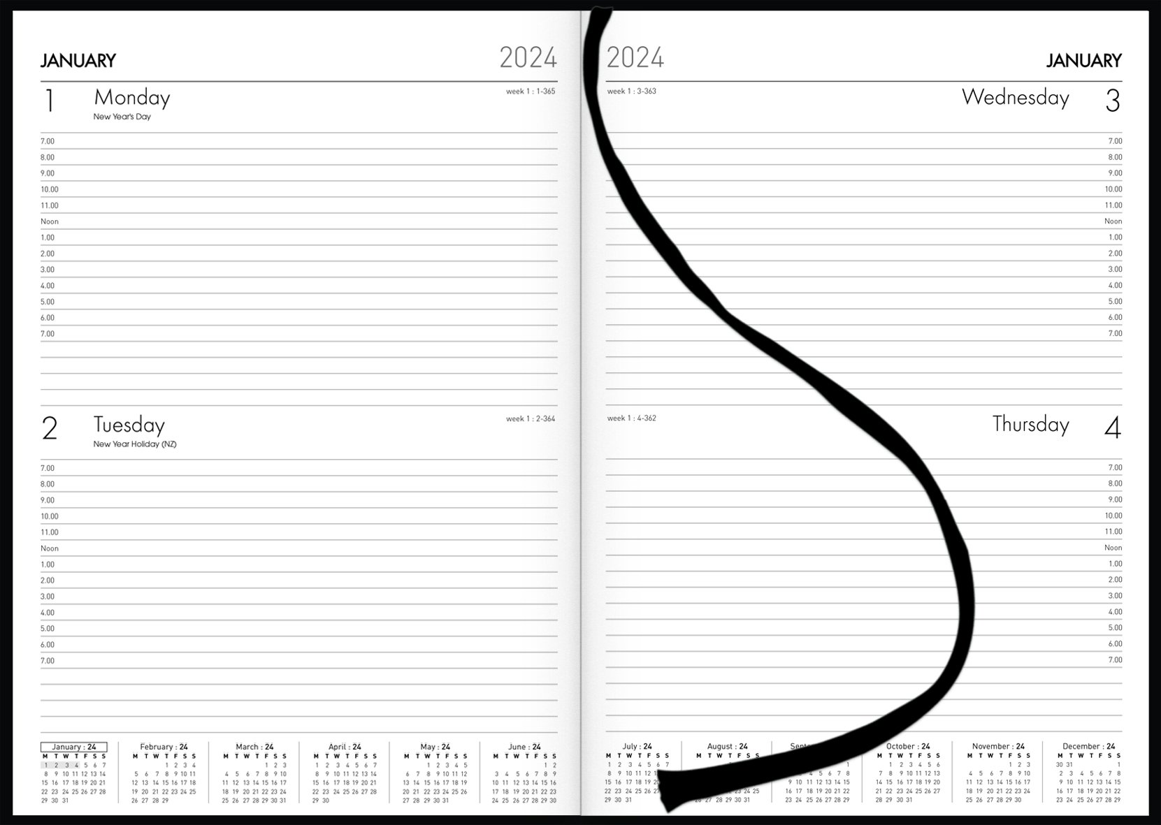 DIARY 2024 Milford Windsor A52 2 Day To Page Diary Black Even Year ...