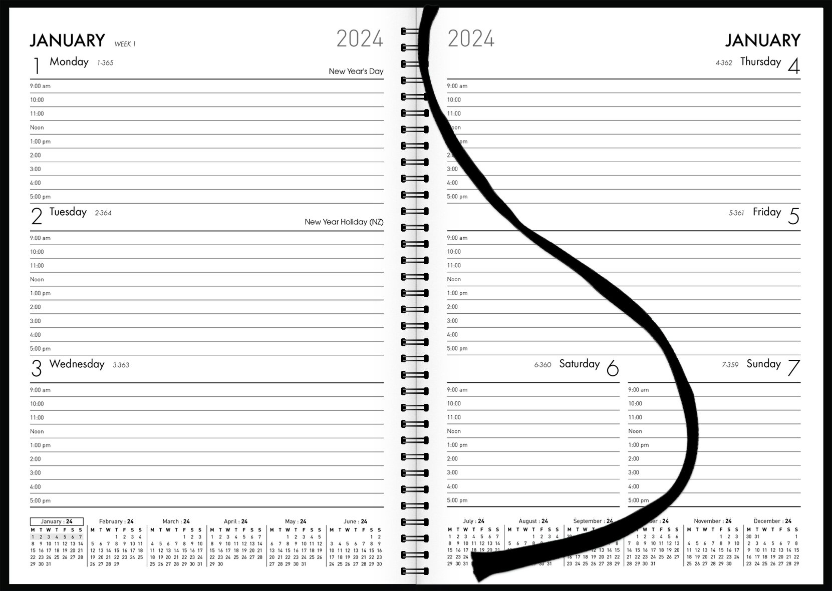 DIARY 2024 Collins Boston A53 Week To View Diary Black Wiro Even Year ...