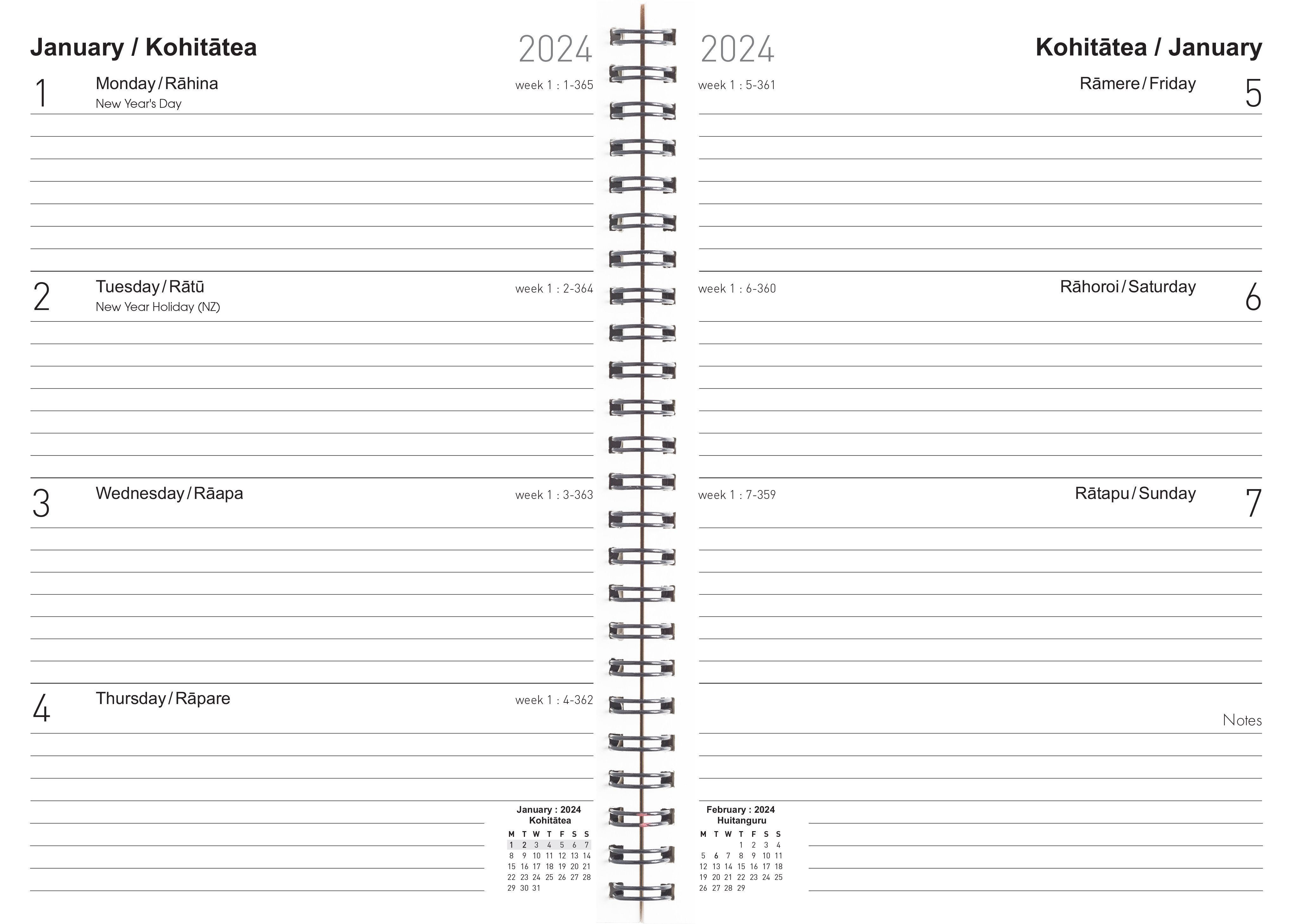 DIARY 2024 Kanuka Glen Art A53 Wiro Diary 2024 Toutouwai - Stationery ...