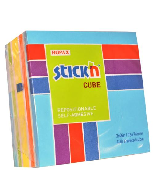 Stick'n Cube 76x76mm 400 sheets Blue & Assorted Brights - Stationery ...