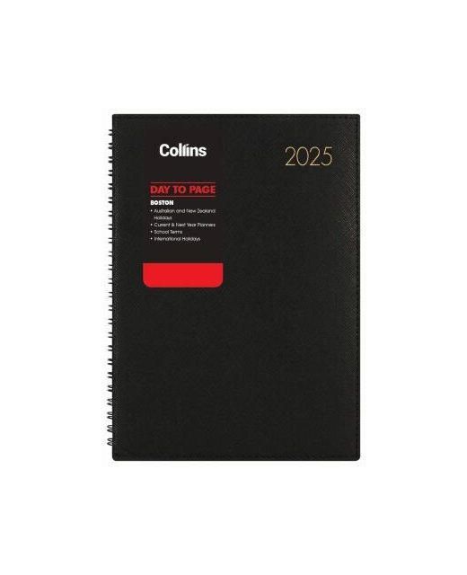 2025 Collins Boston A41 Day To Page Diary Black Diary - Stationery ...