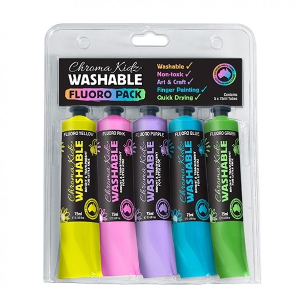 CHROMA KIDZ WASHABLE ACRYLIC FLUORO PAINT 5X75ML SET - Stationery-Arts ...